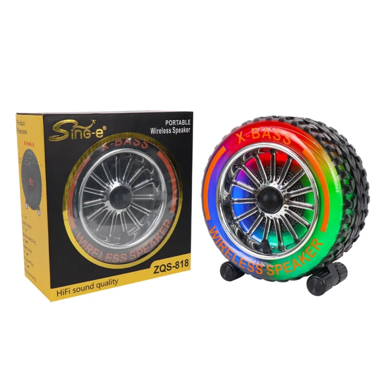 اسپیکر بلوتوثی طرح لاستیک ماشین Sing-e مدل ZQS-818 با رقص نور RGB و صدای باکیفیت - ایچملی